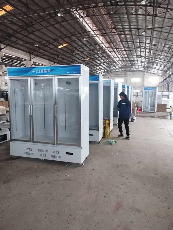 Beverage Stand Up Freezer Glass Door Customized Upright Three Door ...